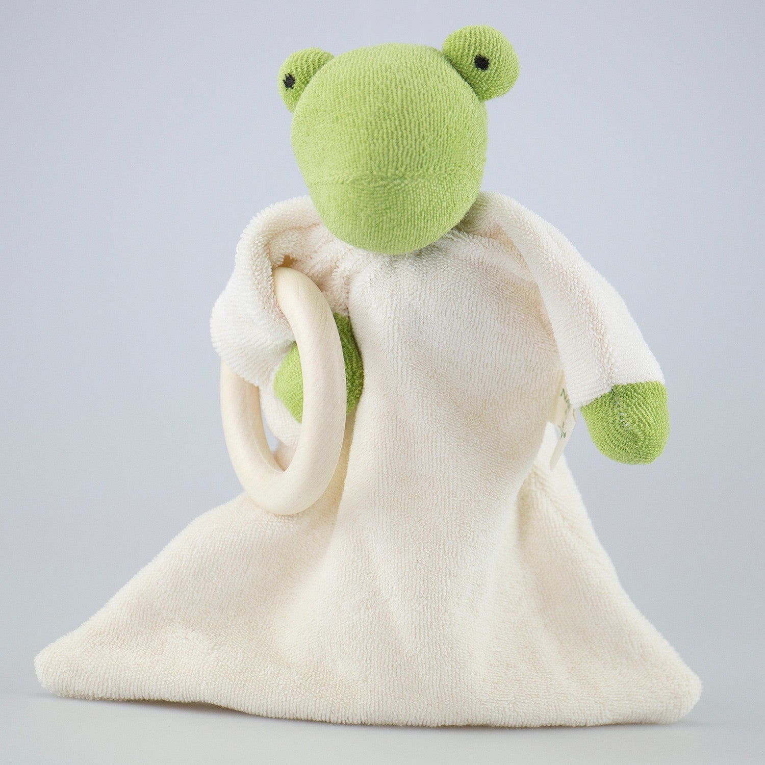 Schmusetuch Frosch mit Holzring von Nanchen Natur · Bio Spielzeug