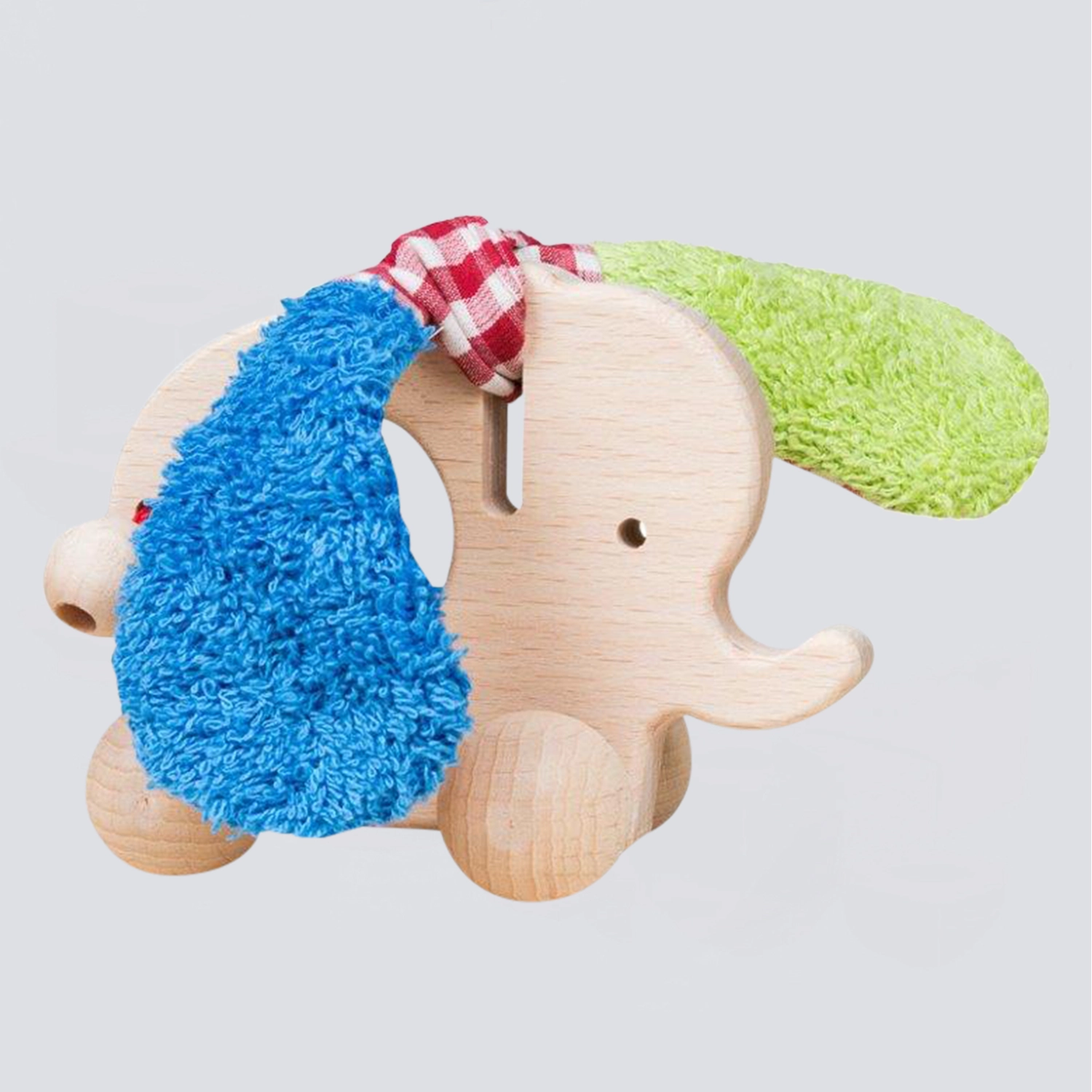 Efie Holzgreifling Elefant blau/grün mit Rollen · Bio Spielzeug